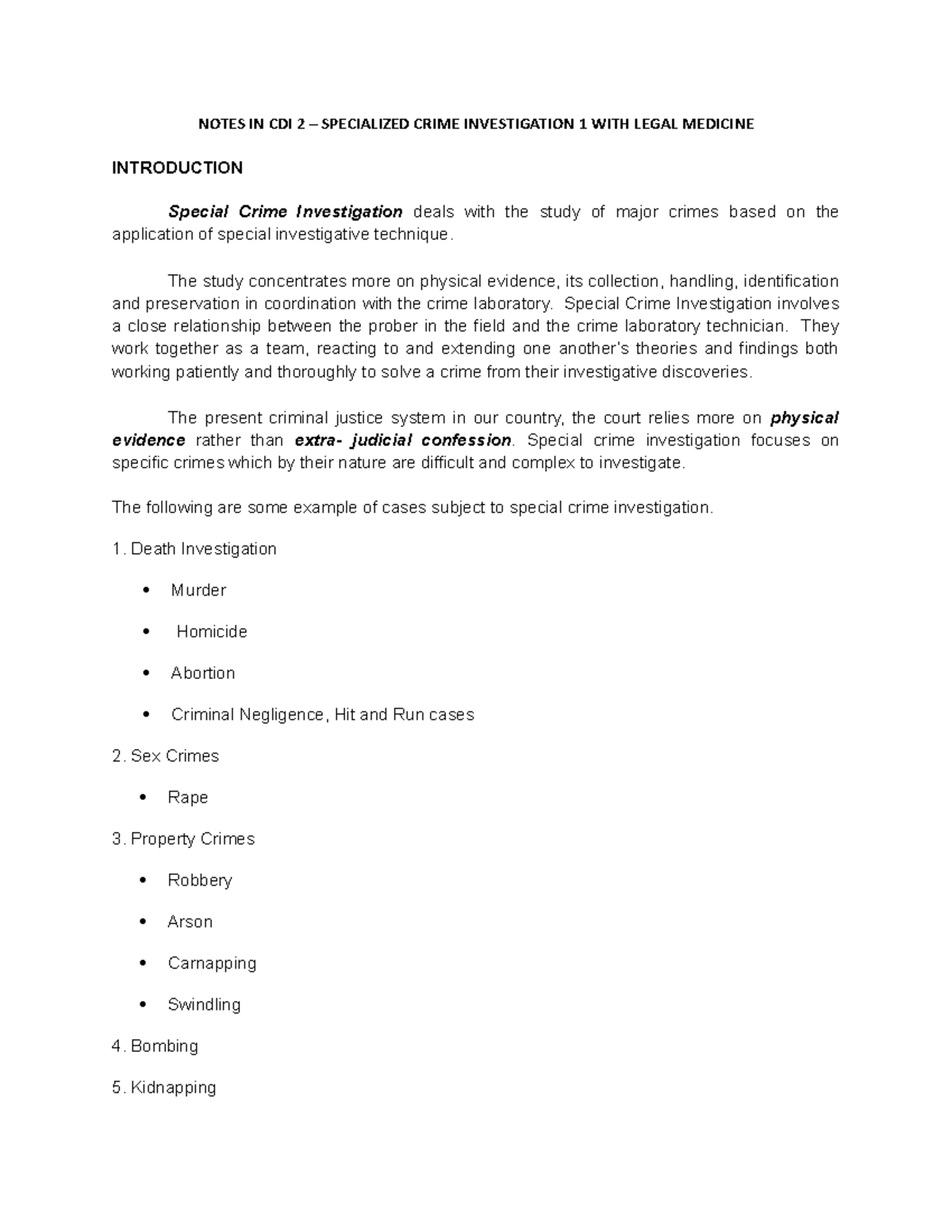 Notes IN CDI 2 1ST SEM 2023 - NOTES IN CDI 2 – SPECIALIZED CRIME ...