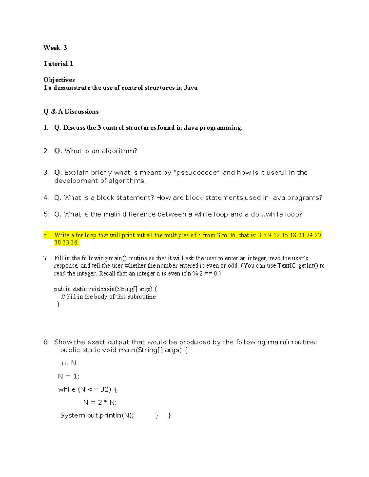 Week 3 Tutorial 1 - Week 3 Tutorial 1 Objectives To demonstrate the use ...