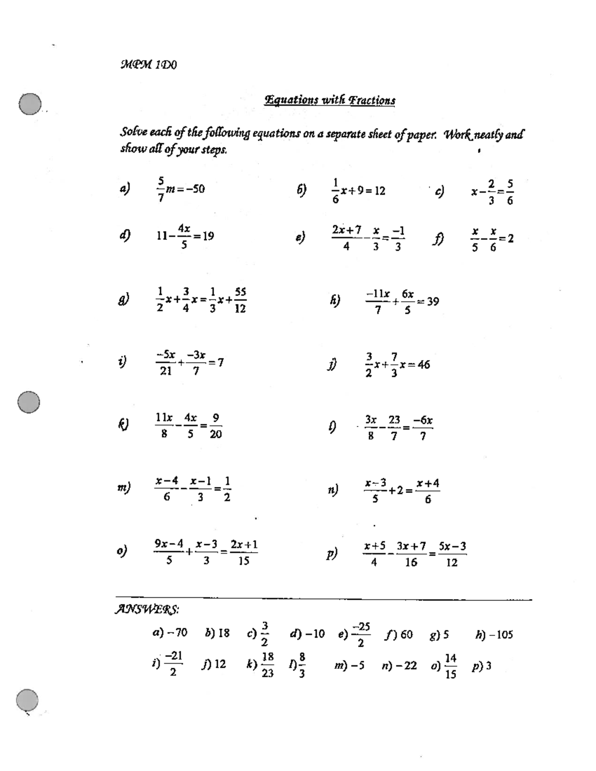 3 HW Solving Equations with Fractions - Studocu