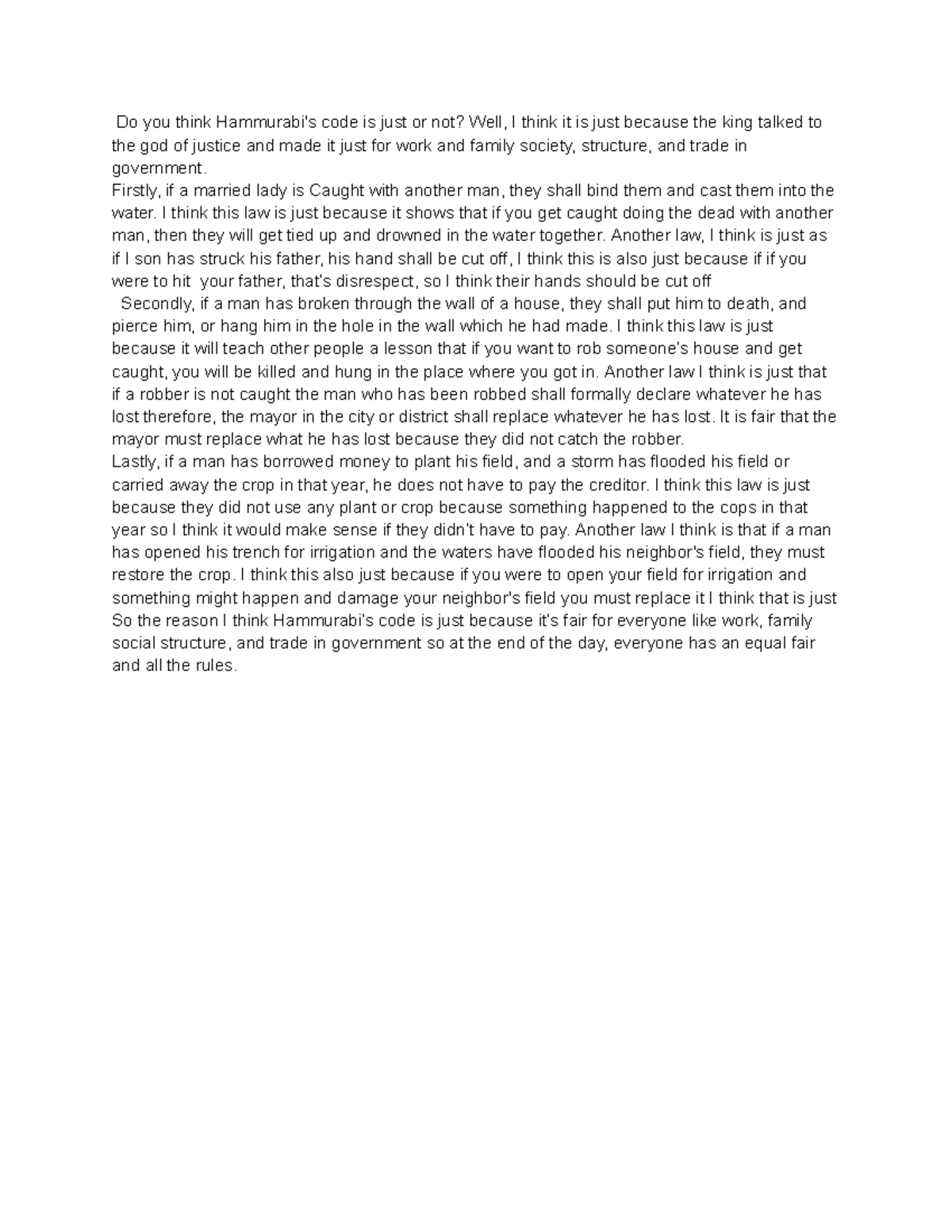 Hammurabi - essay - Do you think Hammurabi's code is just or not? Well ...