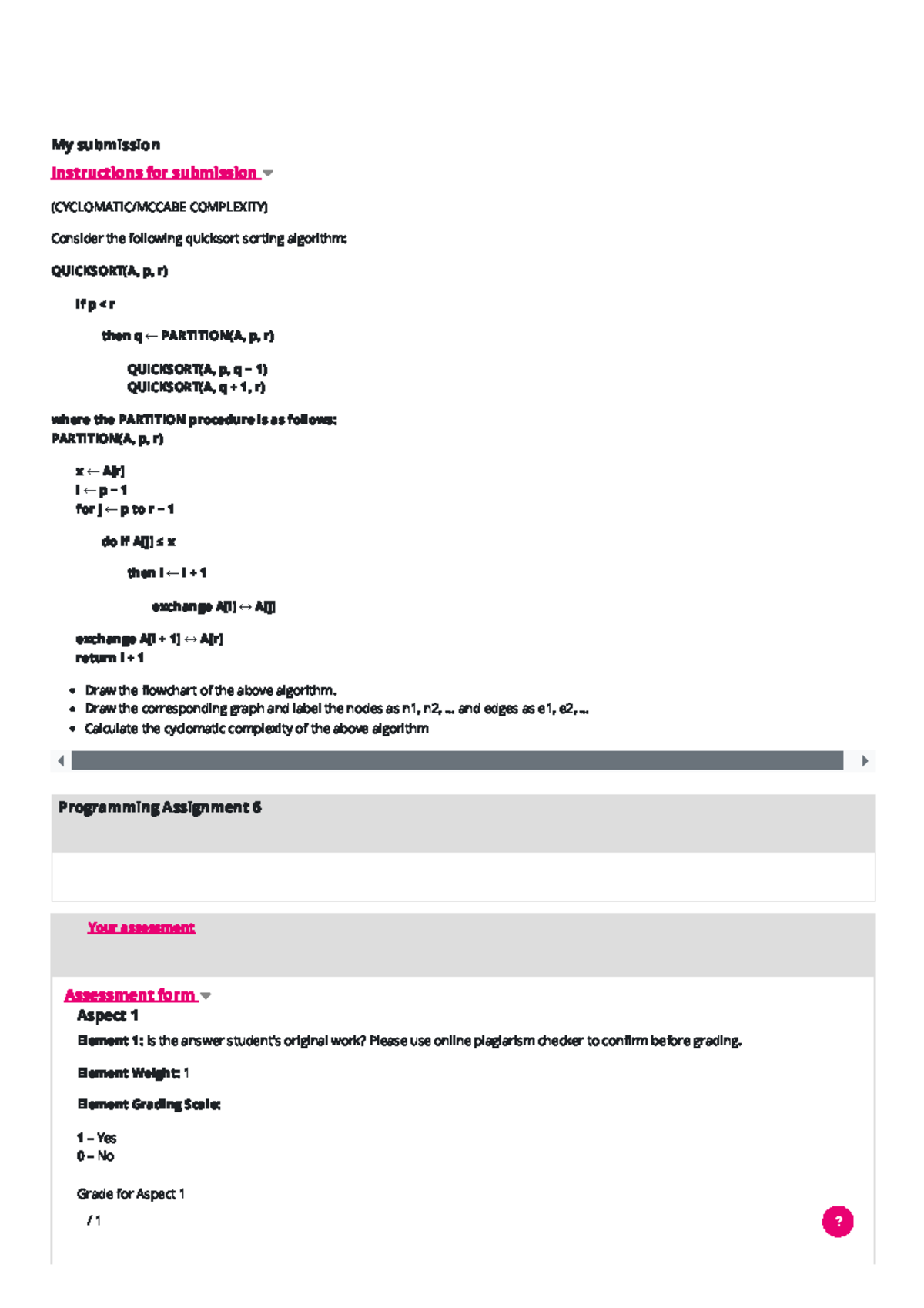 Programming Assign. assessment Unit 6 - My submission Instructions for submission (CYCLOMATIC ...
