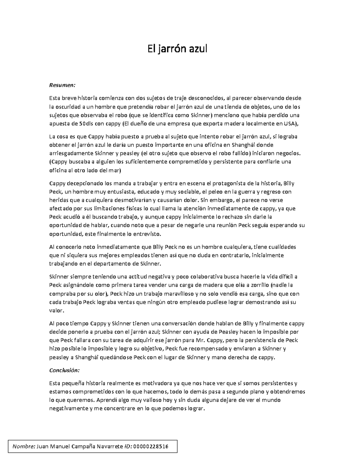 El jarrón azul - ... - El jarrÛn azul Resumen: Esta breve historia ...