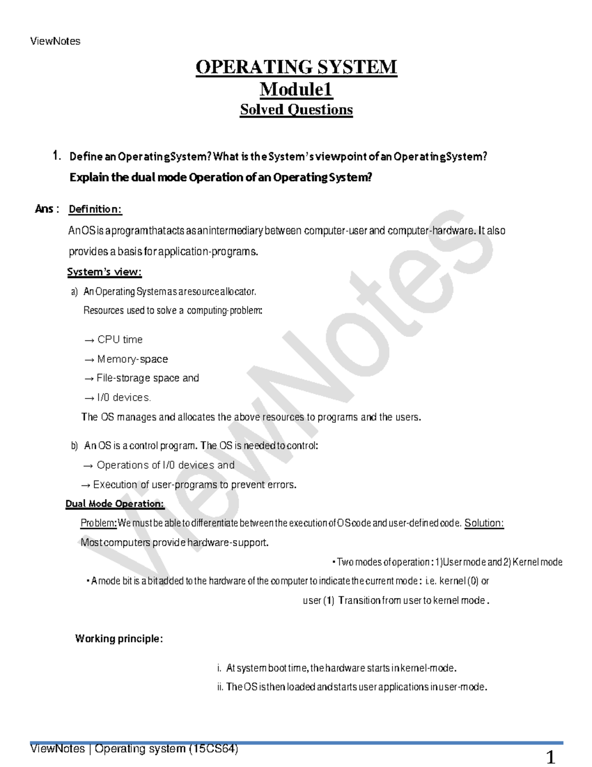 Operating System Module 1 Viewnotes Viewnotes Operating System 15cs64 Operating System