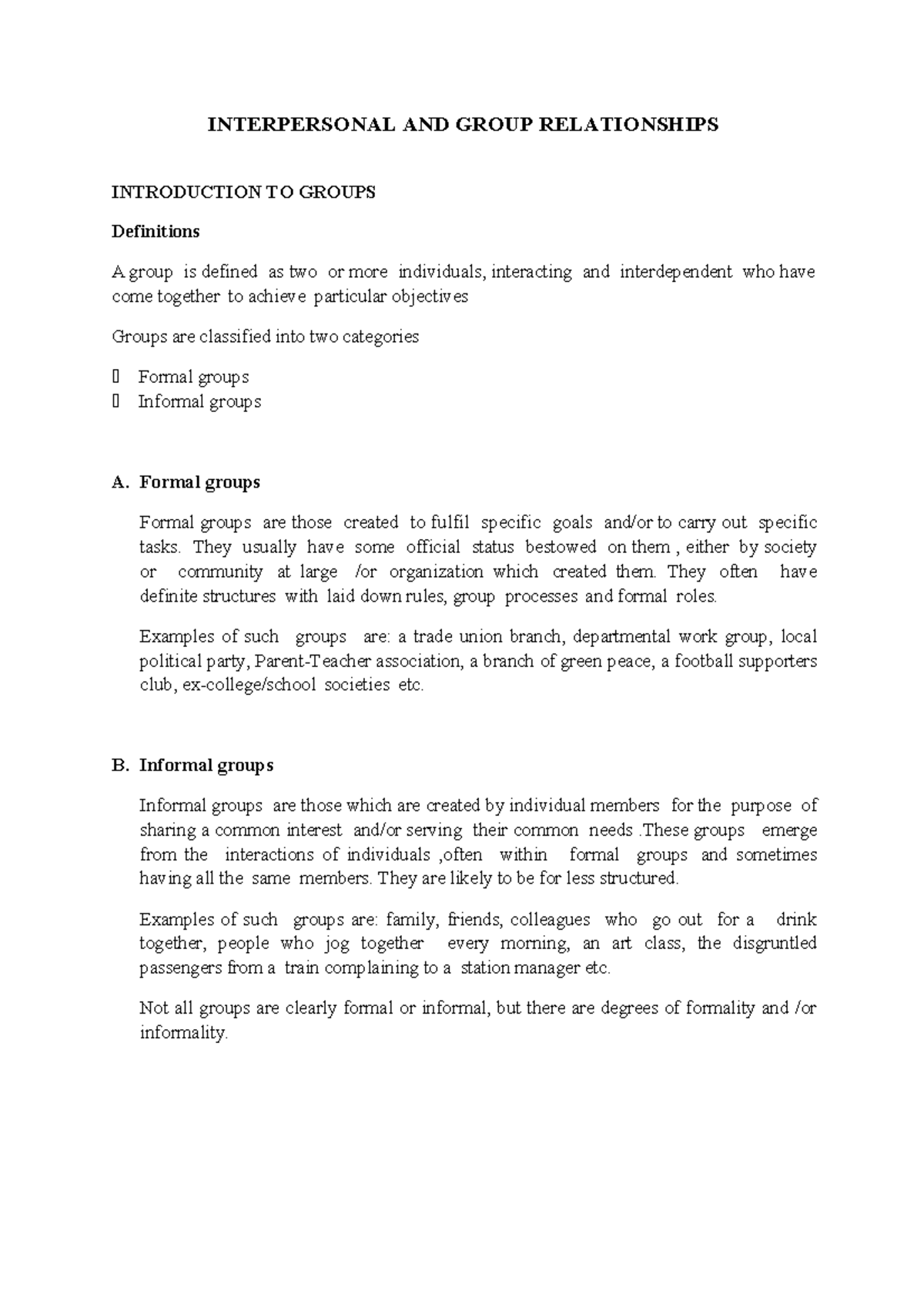 Interpersonal AND Group Relationships - INTERPERSONAL AND GROUP ...