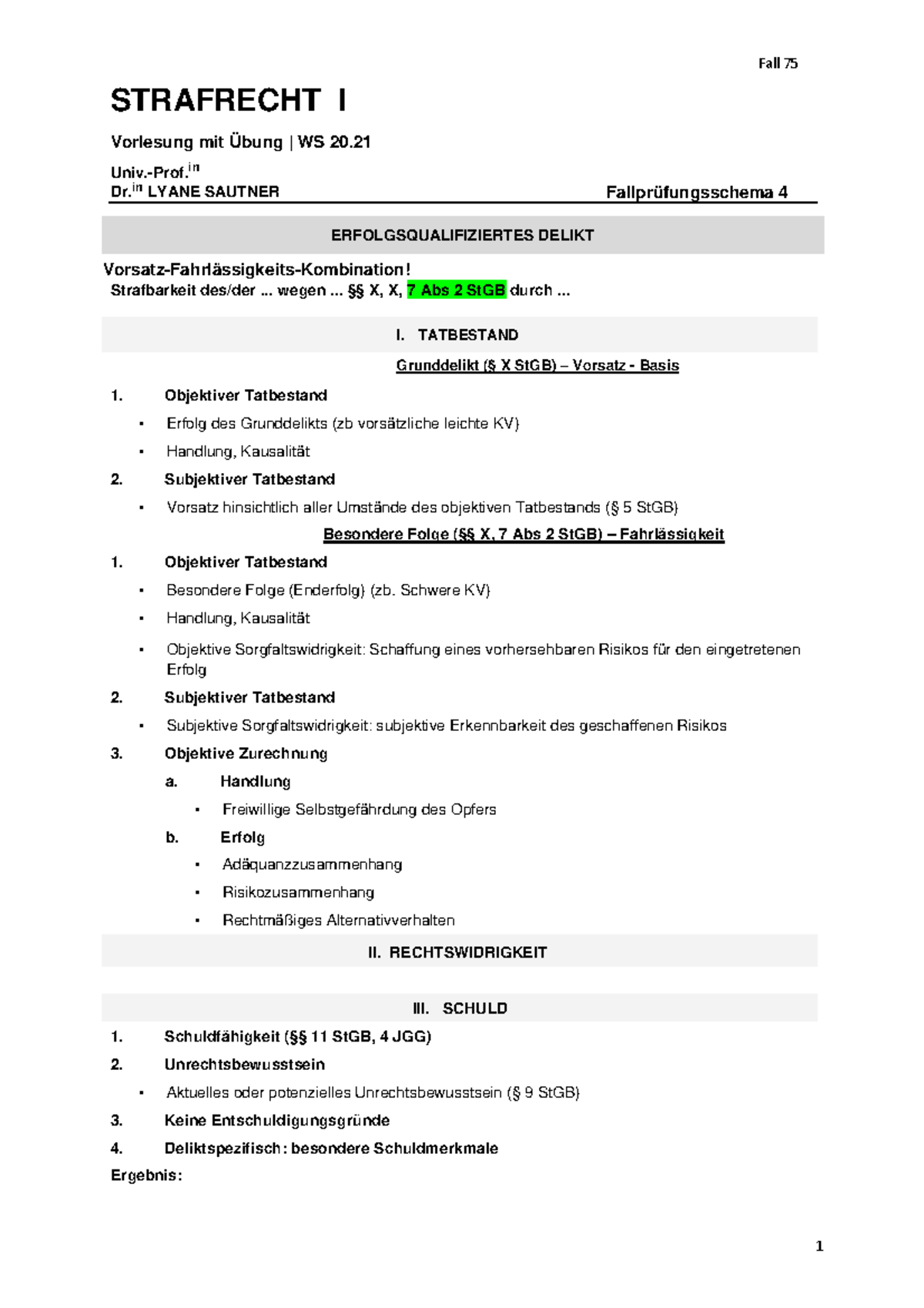 Schema 4 Erfolgsqualifiziertes Delikt - STRAFRECHT I Vorlesung mit ...