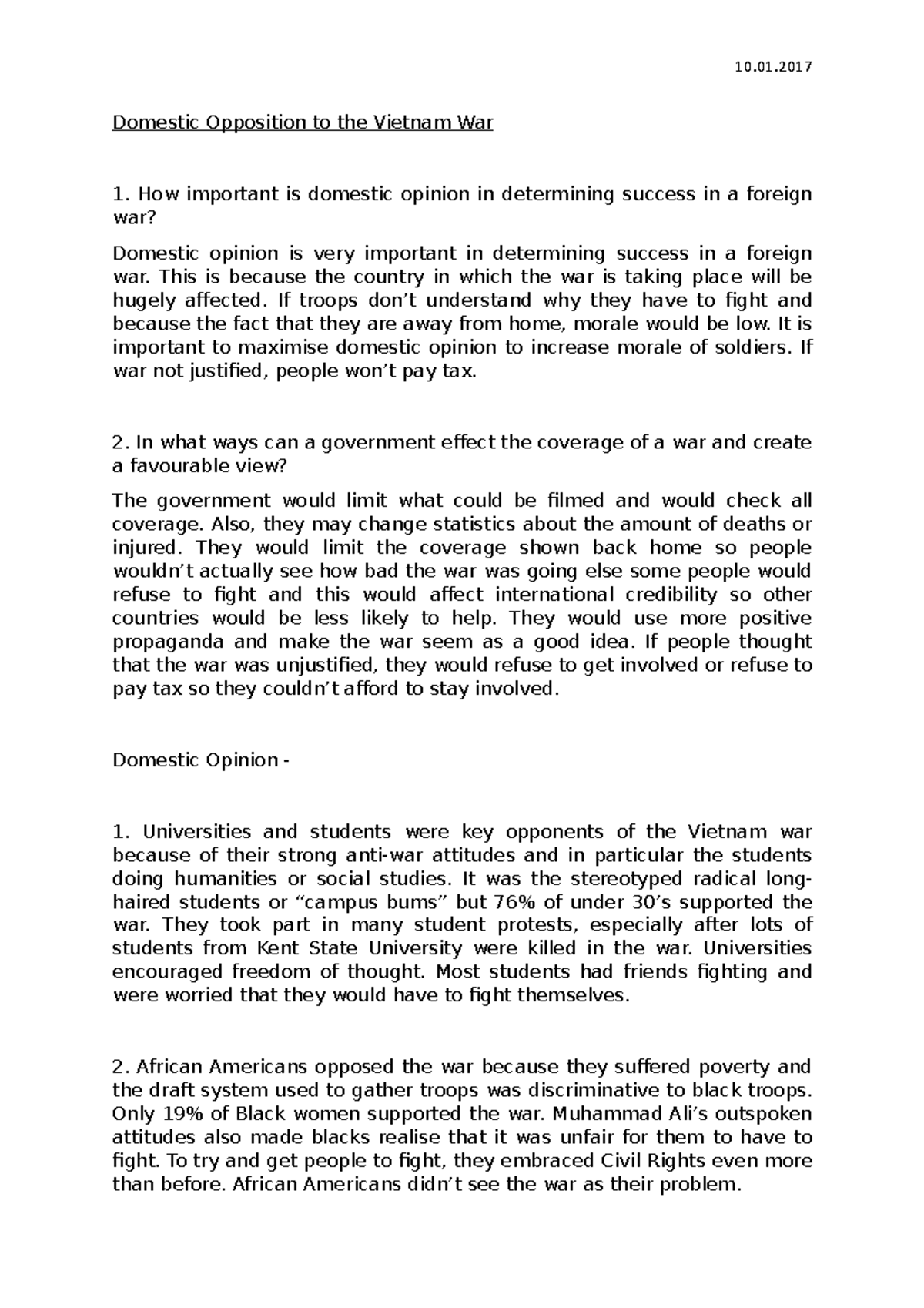 H 10 - Lesson work for American Dream lessons - Domestic Opposition to ...