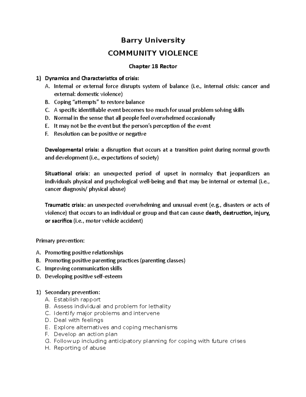 Chapter 18 community rector Violence - Barry University COMMUNITY ...