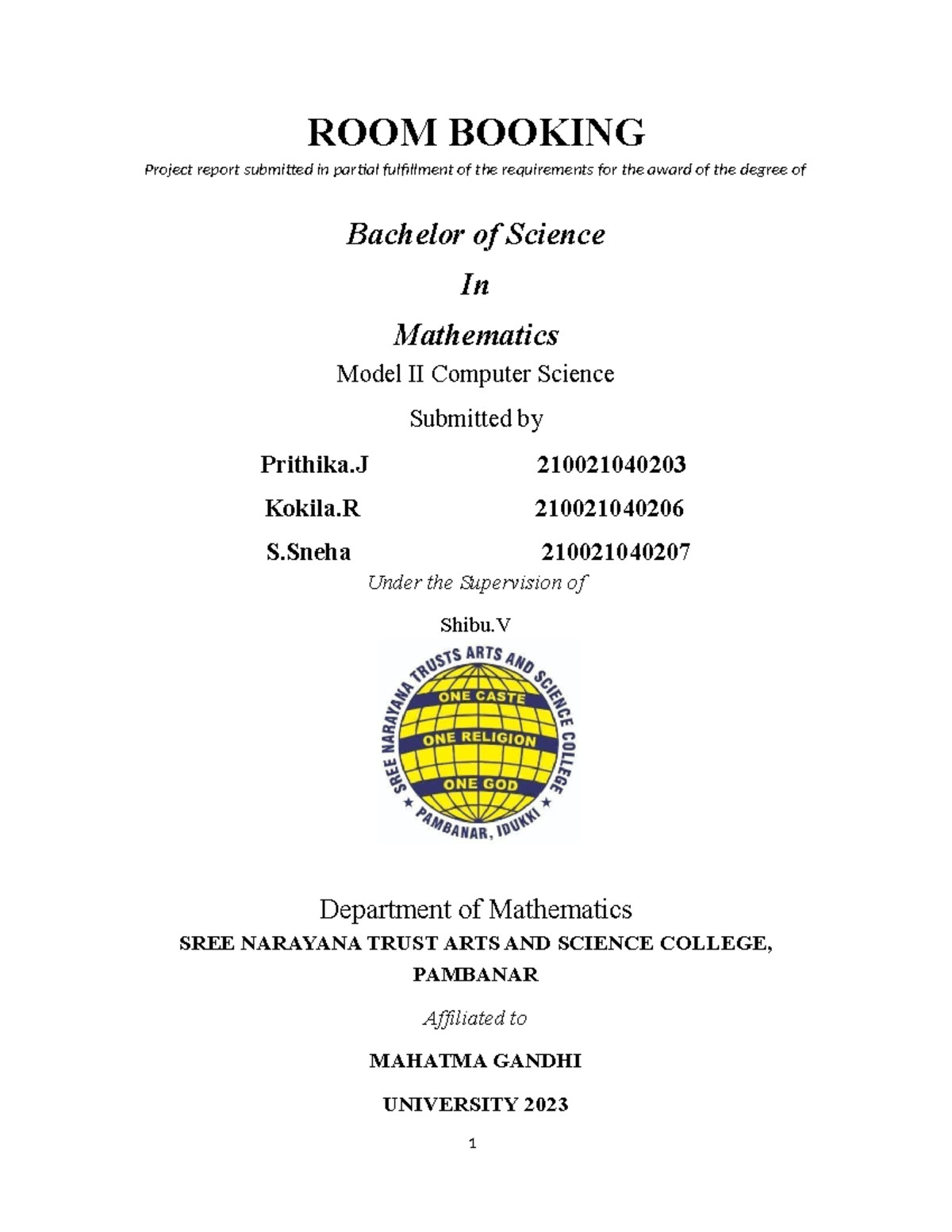 Project 4th SEMESTER - ROOM BOOKING Project report submitted in partial ...