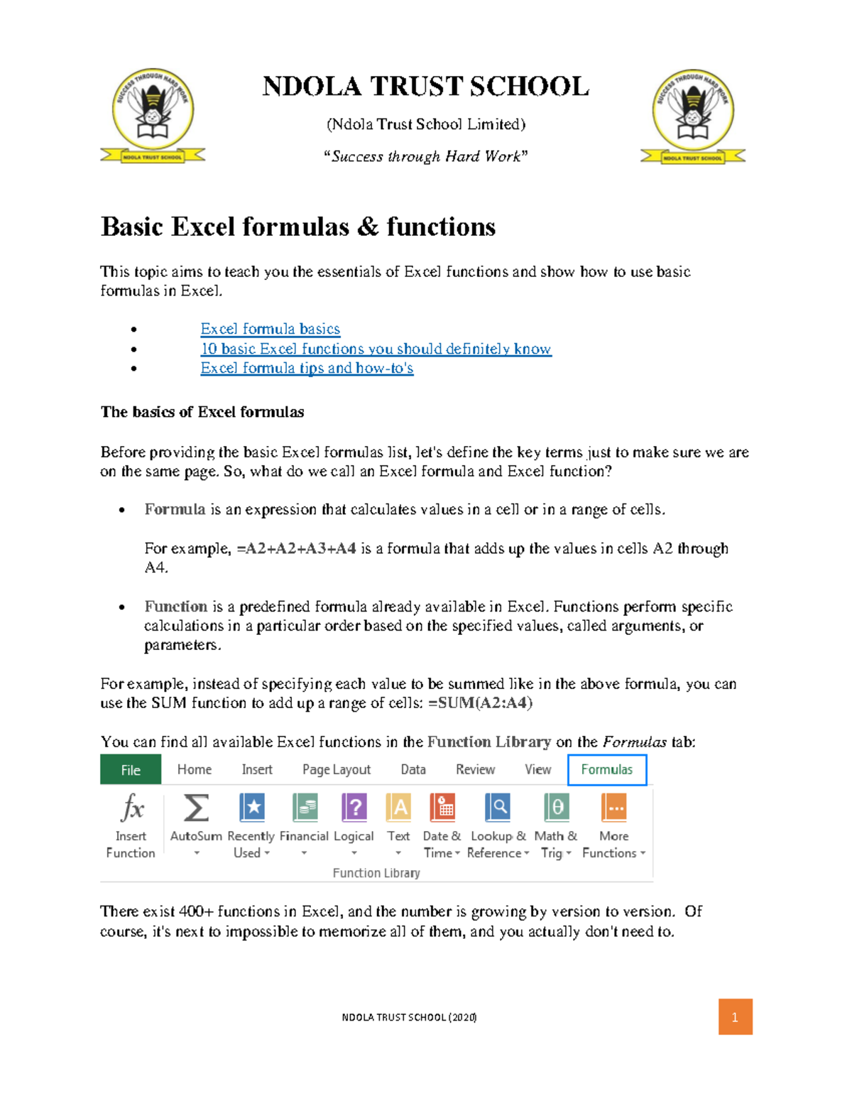 Computer Studies Spreadsheets Complete - NDOLA TRUST SCHOOL (Ndola ...