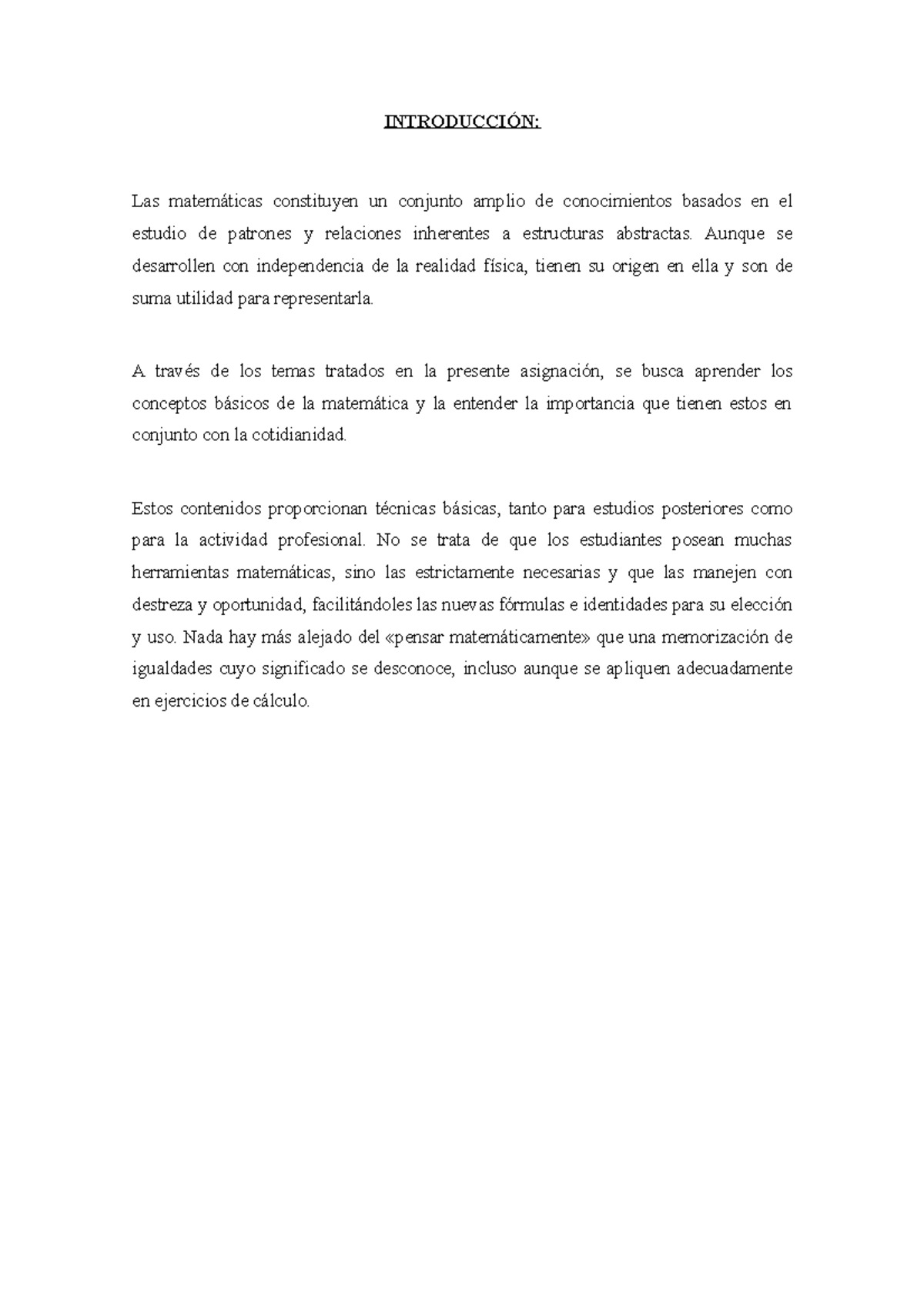 Matemática - hola - INTRODUCCIÓN: Las matemáticas constituyen un ...