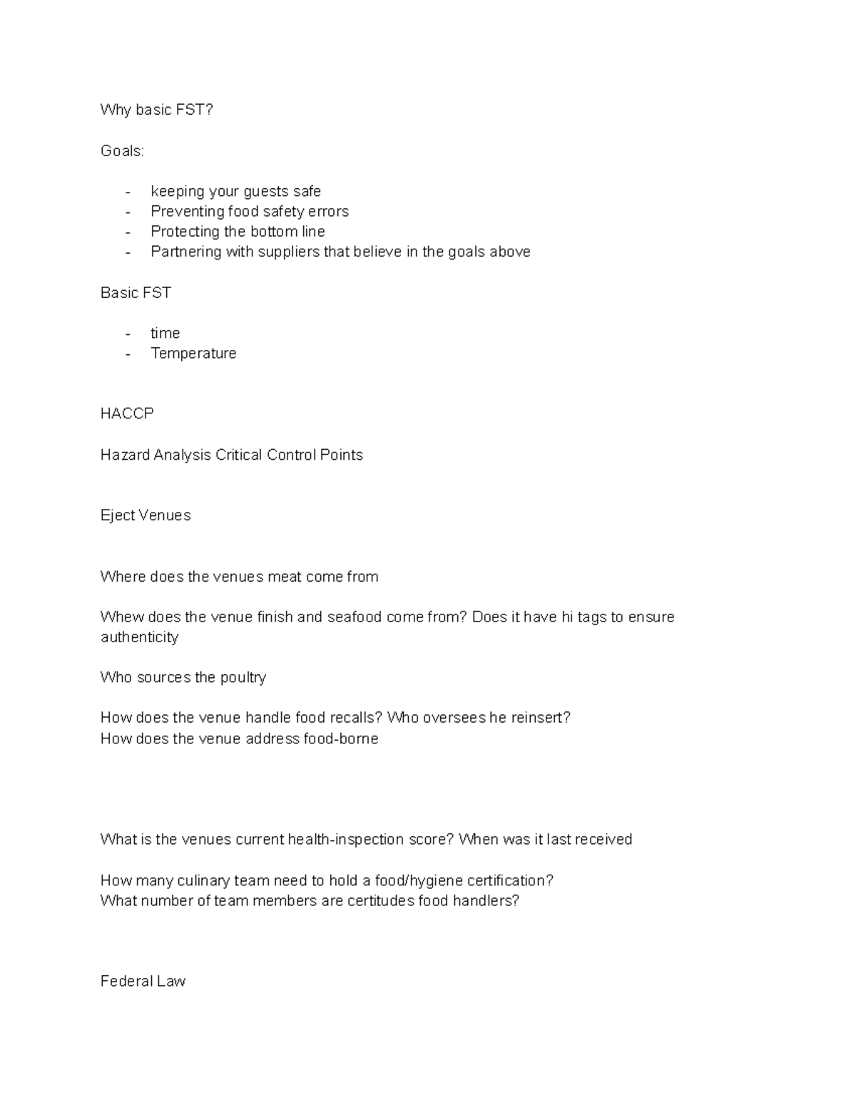 Basic FST - Why basic FST? Goals: - keeping your guests safe ...