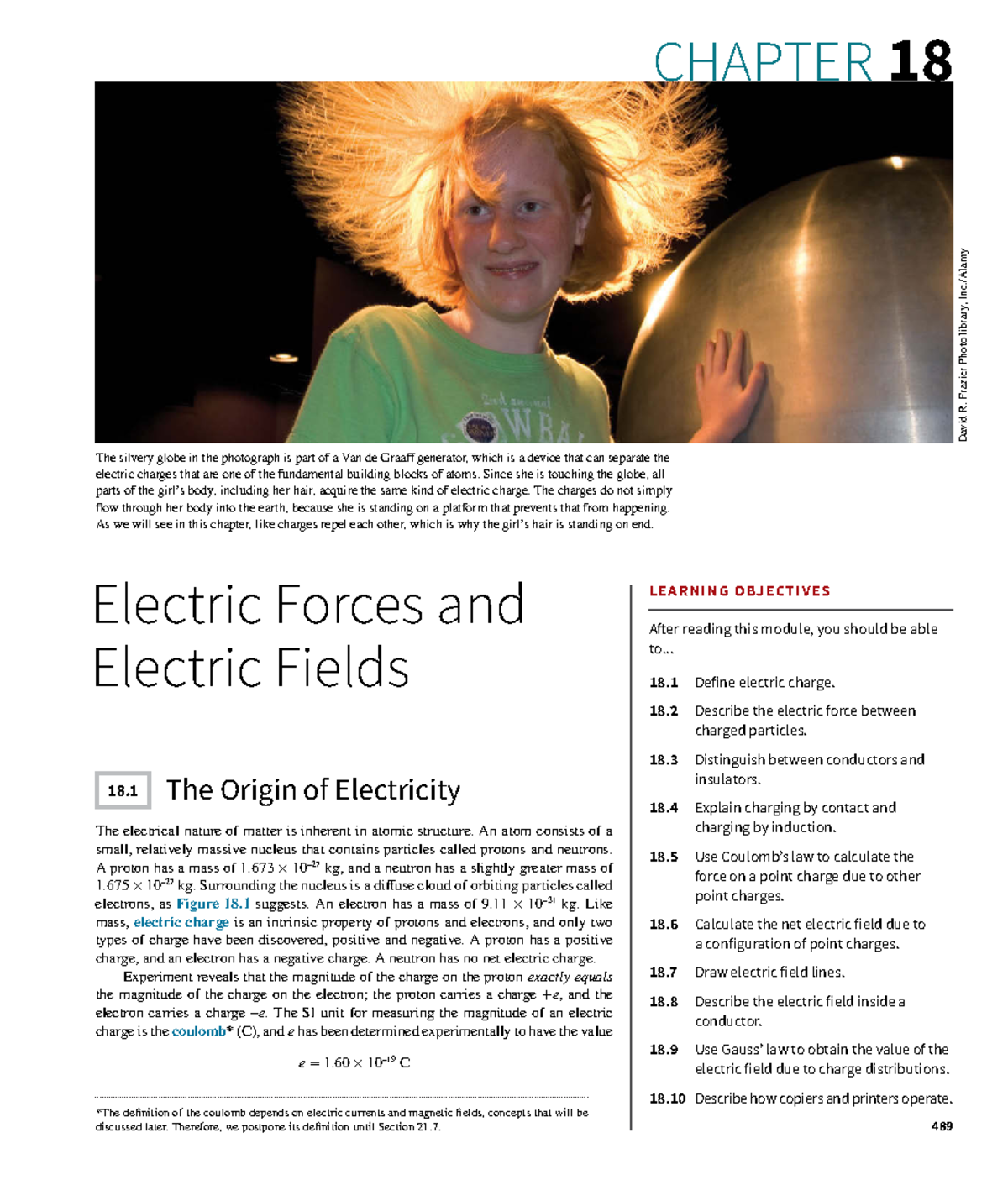 Chapter 18 Physics - LEARNING OBJECTIVES After reading this module, you ...